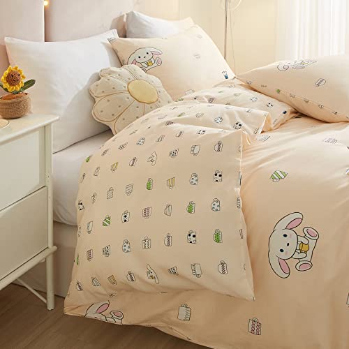 Cute Puppy Printed Bedding Duvet Cover Set Queen Soft Cotton Aesthetic Bedding Duvet Cover with 2 Pillow Shams Pink Reversible Bunny Bedding Sets Full/Queen Size