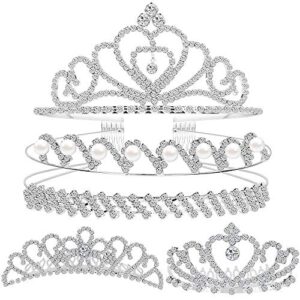 teenitor set of 5 crystal headband, rhinestone headbands for women hair jewelry wedding headband crown party tiaras-silver