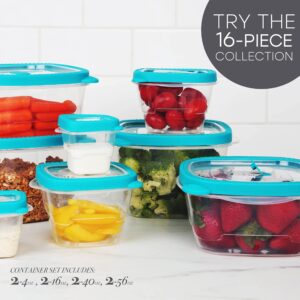 Kitchen Details Air Tight 16 Piece Food Storage Container Set | Contains: 2-4oz, 2-16oz, 2-40oz, 2-56oz Container | BPA Free | Teal | Kitchen Organization | Food Fresh