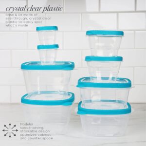 Kitchen Details Air Tight 16 Piece Food Storage Container Set | Contains: 2-4oz, 2-16oz, 2-40oz, 2-56oz Container | BPA Free | Teal | Kitchen Organization | Food Fresh