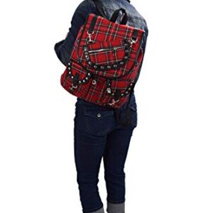 Lost Queen London Red Tartan Plaid Checked Drawstring Rucksack Backpack