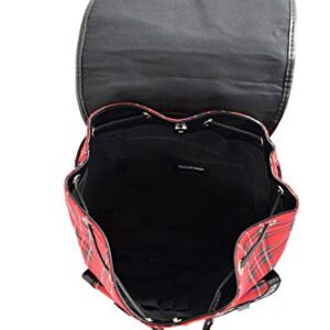 Lost Queen London Red Tartan Plaid Checked Drawstring Rucksack Backpack