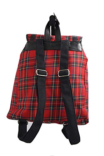 Lost Queen London Red Tartan Plaid Checked Drawstring Rucksack Backpack