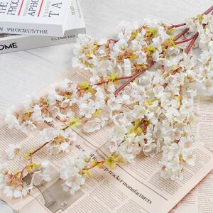 Sunm Boutique Silk Cherry Blossom Branches, Artificial Cherry Blossom Tree Stems Faux Cherry Flowers Vase Arrangements for Wedding Home Decor, Set of 3