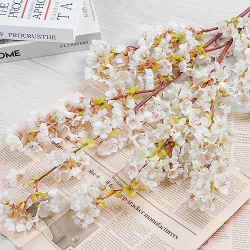 Sunm Boutique Silk Cherry Blossom Branches, Artificial Cherry Blossom Tree Stems Faux Cherry Flowers Vase Arrangements for Wedding Home Decor, Set of 3