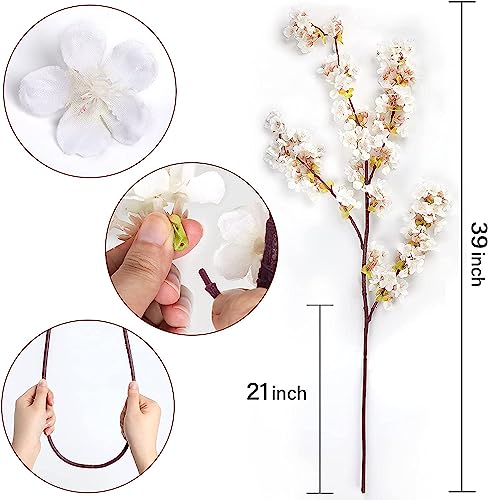 Sunm Boutique Silk Cherry Blossom Branches, Artificial Cherry Blossom Tree Stems Faux Cherry Flowers Vase Arrangements for Wedding Home Decor, Set of 3