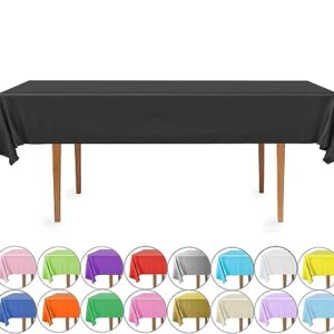 DecorRack 2 Rectangular Tablecloths -BPA- Free Plastic, 54 x 108 inch, Dining Table Cover Cloth Rectangle for Parties, Picnic, Camping and Outdoor, Disposable or Reusable in Black (2 Pack)