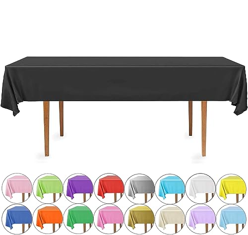 DecorRack 2 Rectangular Tablecloths -BPA- Free Plastic, 54 x 108 inch, Dining Table Cover Cloth Rectangle for Parties, Picnic, Camping and Outdoor, Disposable or Reusable in Black (2 Pack)