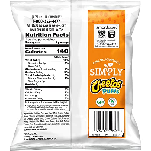 Simply Variety Pack, Cheetos White Cheddar Puffs & Crunchy, 0.875 Ounce (Pack of 36)