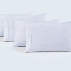 ShanDreamz - Pack of 4 White 100% Cotton Pillowcases, Standard/Queen Size 20x30, Soft Breathable Weave for A More Comfortable Sleep, Durable, Wrinkle Resistant & Easy-Care Fabric, Machine Washable