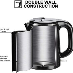 Secura Stainless Steel Double Wall Electric Kettle Water Heater for Tea Coffee w/Auto Shut-Off and Boil-Dry Protection, 1.0L (Black)