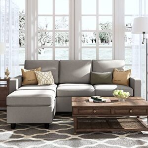 HONBAY Convertible Sectional Sofa, L Shaped Couch with Linen Fabric, Reversible Couch for Small Space, Light Grey