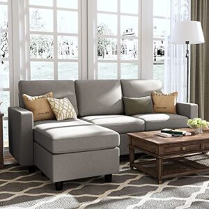 honbay convertible sectional sofa, l shaped couch with linen fabric, reversible couch for small space, light grey