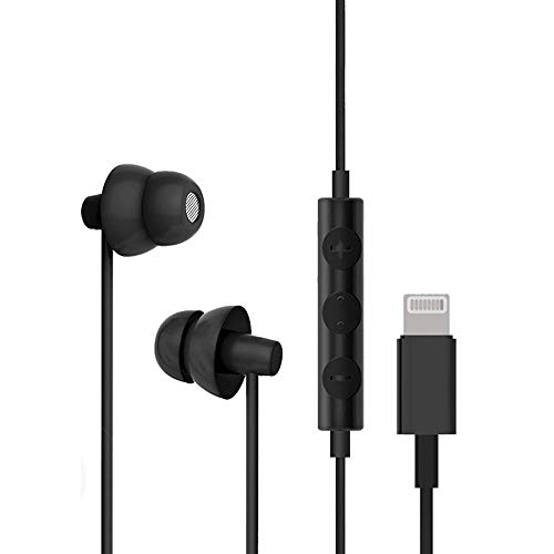 MAXROCK Lighting Headphones, Sleep Earbuds with Lightning Connector Sleep Headphone Earphones for iPhone X/XS/XS Max/XR iPhone 8 iPhone 7/7 Plus Apple iOS with Microphone and Volume Remote (Black)