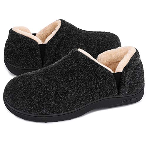 LongBay Men's Cozy Memory Foam Slippers Comfy House Shoes (Large / 11-12, Dark Grey)