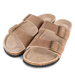 TF STAR Men’s Cow Suede Leather Slide Sandals,2-Strap Adjustable Buckle,Casual Slippers, Slide Cork Footbed shoes