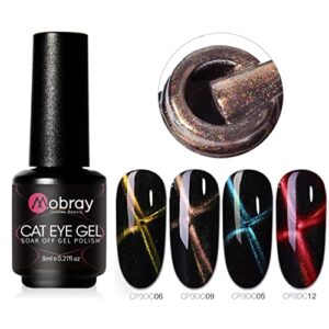 Mobray Cat Eye Gel Nail Polish Set, 6Pcs 3D Cateye Magnetic Gel Polish Kit with 1*Black Base Gel and 1*Magnetic Stick Soak Off Nail Lamp Nail Art for Women.