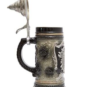 HAUCOZE Beer Stein Mug German Eagle Medallion Stanley Viking Tankard with Petwer Lid Birthday Gifts 0.6Liter