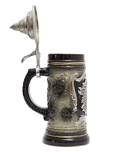 HAUCOZE Beer Stein Mug German Eagle Medallion Stanley Viking Tankard with Petwer Lid Birthday Gifts 0.6Liter