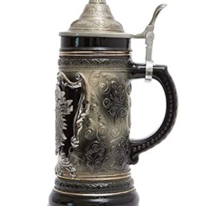 HAUCOZE Beer Stein Mug German Eagle Medallion Stanley Viking Tankard with Petwer Lid Birthday Gifts 0.6Liter