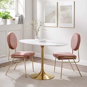 Modway Lippa 48" Oval-Shaped Mid-Century Modern Dining Table with White Wood Top and Gold Base