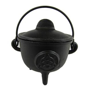 CircuitOffice Cast Iron Cauldron, for Smudging, Cone Incense, Granular Incense, Charcoal Incense, Rituals, Altars, Wicca, Pagan, Decorations or Gifts (4.5" Diameter Triquetra with Lid)