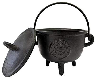 CircuitOffice Cast Iron Cauldron, for Smudging, Cone Incense, Granular Incense, Charcoal Incense, Rituals, Altars, Wicca, Pagan, Decorations or Gifts (4.5" Diameter Triquetra with Lid)