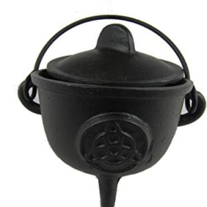 CircuitOffice Cast Iron Cauldron, for Smudging, Cone Incense, Granular Incense, Charcoal Incense, Rituals, Altars, Wicca, Pagan, Decorations or Gifts (4.5" Diameter Triquetra with Lid)