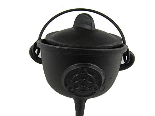 CircuitOffice Cast Iron Cauldron, for Smudging, Cone Incense, Granular Incense, Charcoal Incense, Rituals, Altars, Wicca, Pagan, Decorations or Gifts (4.5" Diameter Triquetra with Lid)