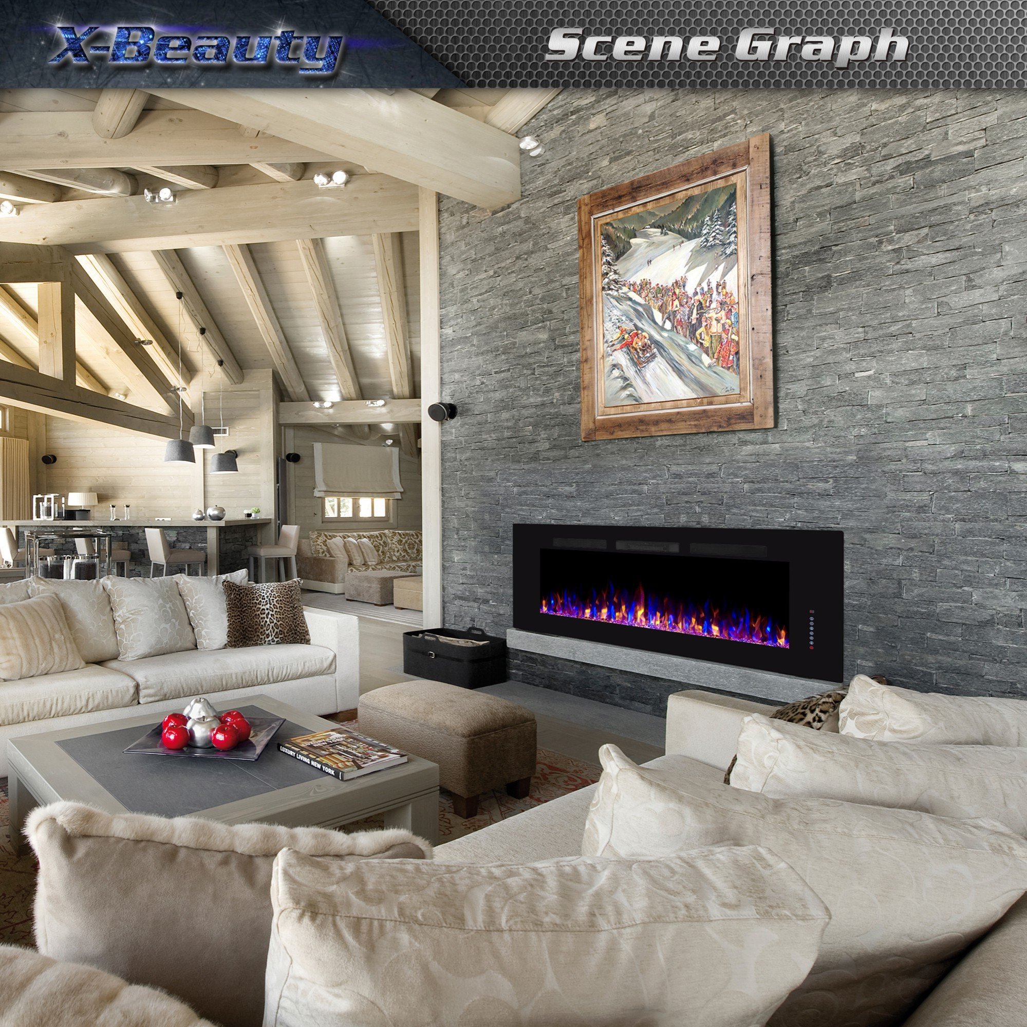 Xbeauty 36" Electric Fireplace in-Wall Recessed and Wall Mounted 1500W Fireplace Heater and Linear Fireplace with Timer/Multicolor Flames/Touch Screen/Remote Control Black