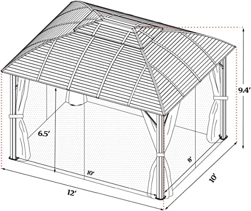 Kozyard 10ftx12ft Hardtop Aluminum Permanent Gazebo with a Mosquito Net Sidewall and Privacy Wall (Odyssey 10ftx12ft)