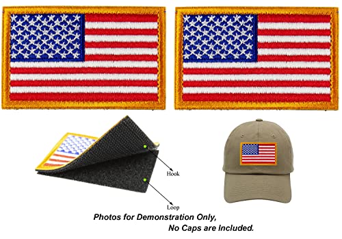 Tactical Patches of USA US American Flag, with Hook and Loop for Backpacks Caps Hats Jackets Pants, Military Army Uniform Emblems, Size 3x2 Inches, Pack of 2