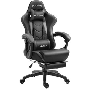 dowinx gaming chair ergonomic office recliner for computer with massage lumbar support, racing style armchair pu leather e-sports gamer chairs with retractable footrest (black&gray)