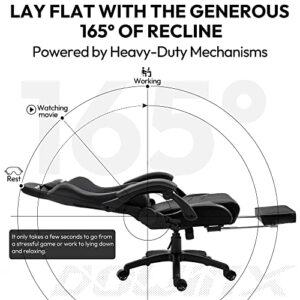 Dowinx Gaming Chair Ergonomic Office Recliner for Computer with Massage Lumbar Support, Racing Style Armchair PU Leather E-Sports Gamer Chairs with Retractable Footrest (Black&Gray)