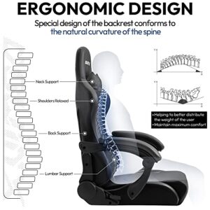 Dowinx Gaming Chair Ergonomic Office Recliner for Computer with Massage Lumbar Support, Racing Style Armchair PU Leather E-Sports Gamer Chairs with Retractable Footrest (Black&Gray)