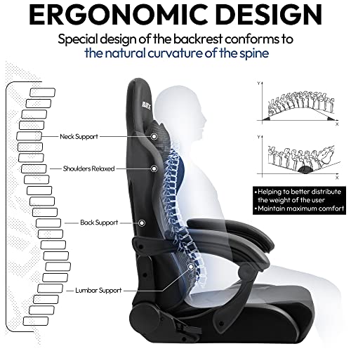 Dowinx Gaming Chair Ergonomic Office Recliner for Computer with Massage Lumbar Support, Racing Style Armchair PU Leather E-Sports Gamer Chairs with Retractable Footrest (Black&Gray)