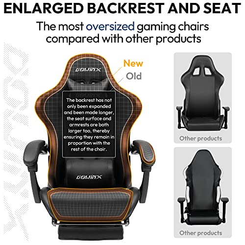 Dowinx Gaming Chair Ergonomic Office Recliner for Computer with Massage Lumbar Support, Racing Style Armchair PU Leather E-Sports Gamer Chairs with Retractable Footrest (Black&Gray)