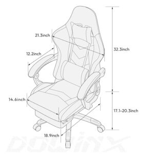 Dowinx Gaming Chair Ergonomic Office Recliner for Computer with Massage Lumbar Support, Racing Style Armchair PU Leather E-Sports Gamer Chairs with Retractable Footrest (Black&Gray)