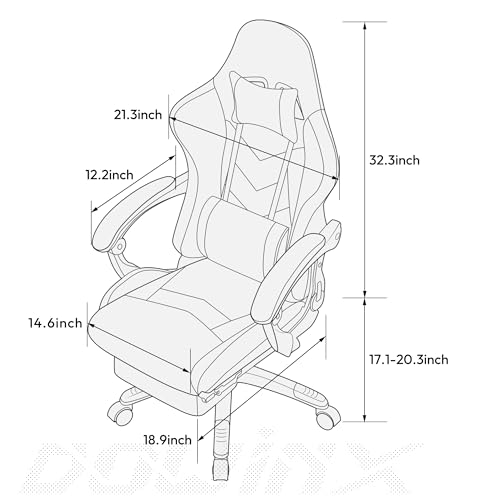 Dowinx Gaming Chair Ergonomic Office Recliner for Computer with Massage Lumbar Support, Racing Style Armchair PU Leather E-Sports Gamer Chairs with Retractable Footrest (Black&Gray)