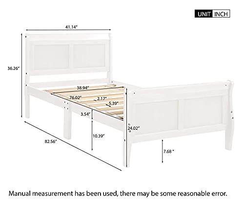 Harper & Bright Designs Wood Platform Bed Twin Bed Frame Mattress Foundation Sleigh Bed with Headboard/Footboard/Wood Slat Support