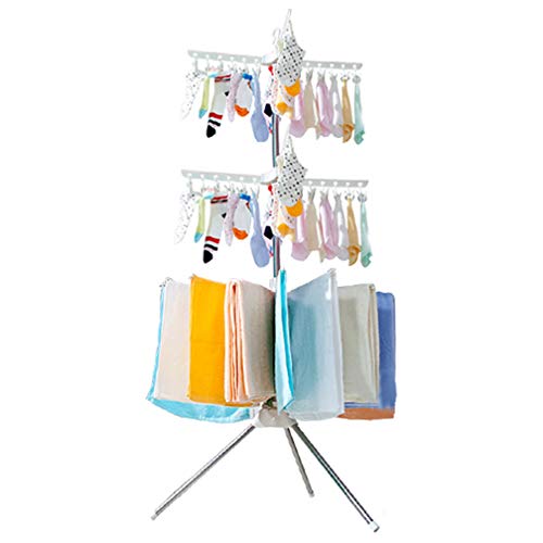 BAOYOUNI Collapsible Clothes Drying Rack 3-Tier Indoor Outdoor Space Saving Stand Hanger with 48 Clips and 16 Towels Bars for Baby Clothes, Cloth Diapers, Socks, Bras, Towels, Underwear (Ivory)