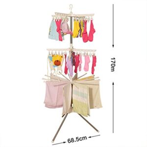 BAOYOUNI Collapsible Clothes Drying Rack 3-Tier Indoor Outdoor Space Saving Stand Hanger with 48 Clips and 16 Towels Bars for Baby Clothes, Cloth Diapers, Socks, Bras, Towels, Underwear (Ivory)