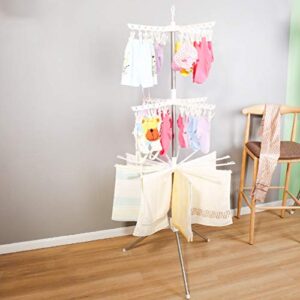 BAOYOUNI Collapsible Clothes Drying Rack 3-Tier Indoor Outdoor Space Saving Stand Hanger with 48 Clips and 16 Towels Bars for Baby Clothes, Cloth Diapers, Socks, Bras, Towels, Underwear (Ivory)