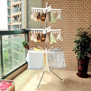 BAOYOUNI Collapsible Clothes Drying Rack 3-Tier Indoor Outdoor Space Saving Stand Hanger with 48 Clips and 16 Towels Bars for Baby Clothes, Cloth Diapers, Socks, Bras, Towels, Underwear (Ivory)