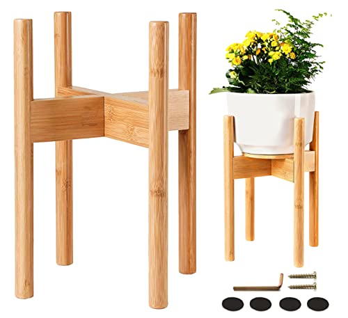 ZPirates Plant Stand Indoor - Bamboo Wood, Full Adjustable, Holds 8 10 and 12 Inch Planter Pots - Holder for Plants and Flowers