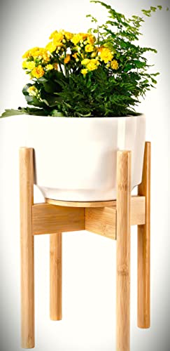 ZPirates Plant Stand Indoor - Bamboo Wood, Full Adjustable, Holds 8 10 and 12 Inch Planter Pots - Holder for Plants and Flowers