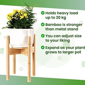 ZPirates Plant Stand Indoor - Bamboo Wood, Full Adjustable, Holds 8 10 and 12 Inch Planter Pots - Holder for Plants and Flowers