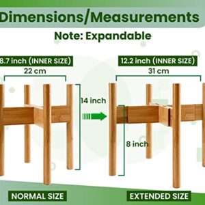 ZPirates Plant Stand Indoor - Bamboo Wood, Full Adjustable, Holds 8 10 and 12 Inch Planter Pots - Holder for Plants and Flowers