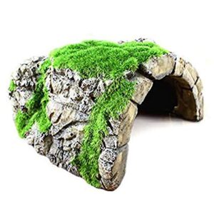 sungrow gecko & ball python rock cave, for betta fish, hermit crab, shrimp, tank decor ornaments, house aquarium hideout décor for aquatic frog pets, resin hideaway with artificial moss