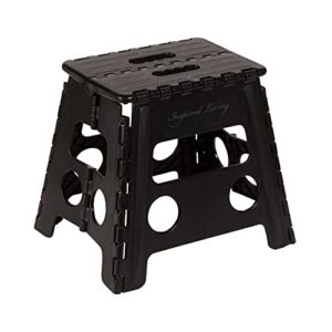 inspired living 13" step stool, folding step stools for adults, plastic foldable step stools kids, holds up to 330 lbs, collapsible folding stool for kitchen, bathroom, bedroom - black